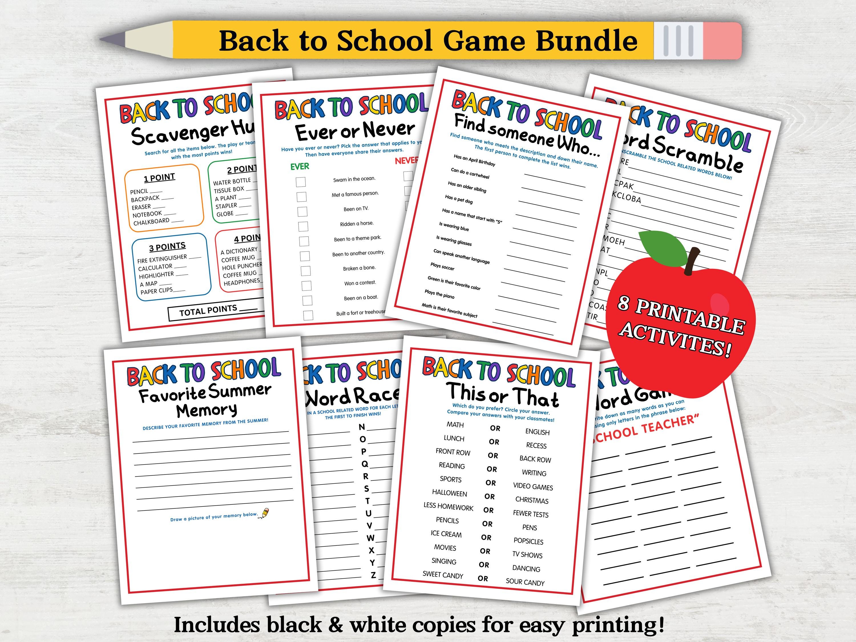 Printable Back to School Icebreaker Games, Downloadable First Day of ...