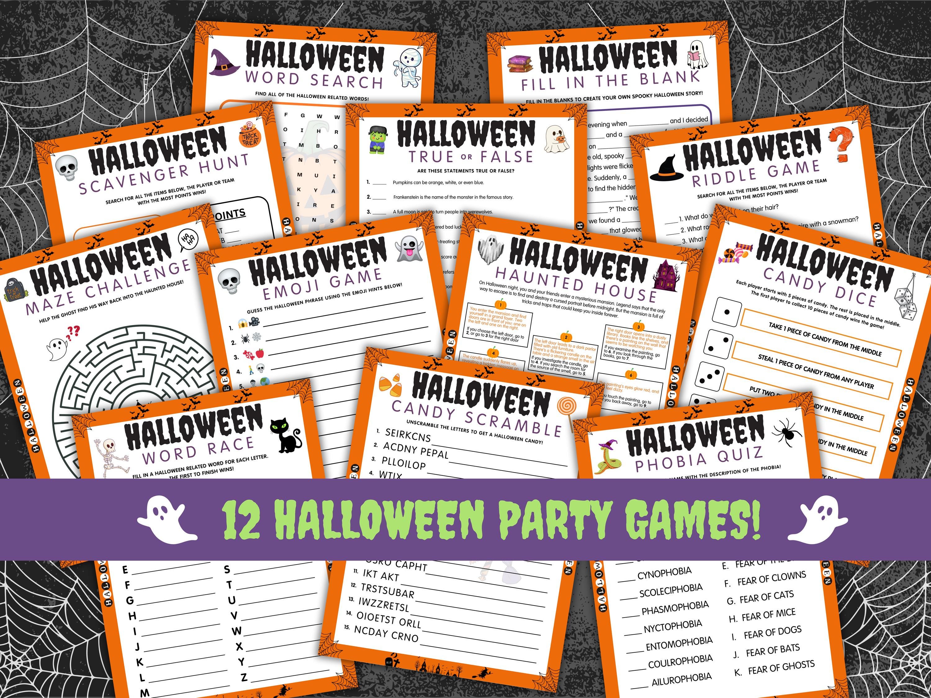 12 Printable Halloween Party Games, Halloween Activities for Kids Teens ...