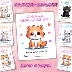 Cat Valentine's Day Cards, Printable Valentine's Cards, Classroom ...