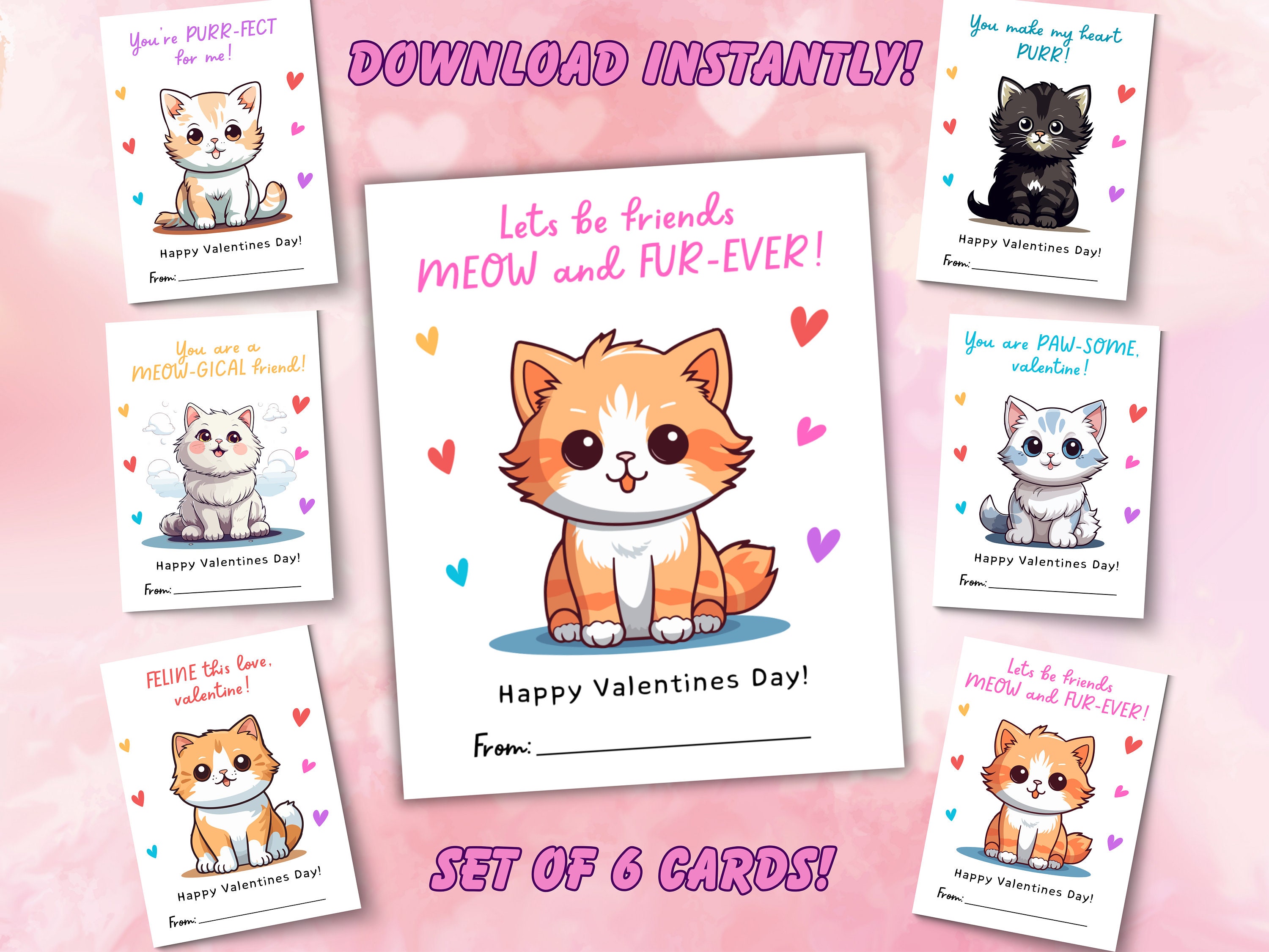 Cat Valentine's Day Cards, Printable Valentine's Cards, Classroom ...