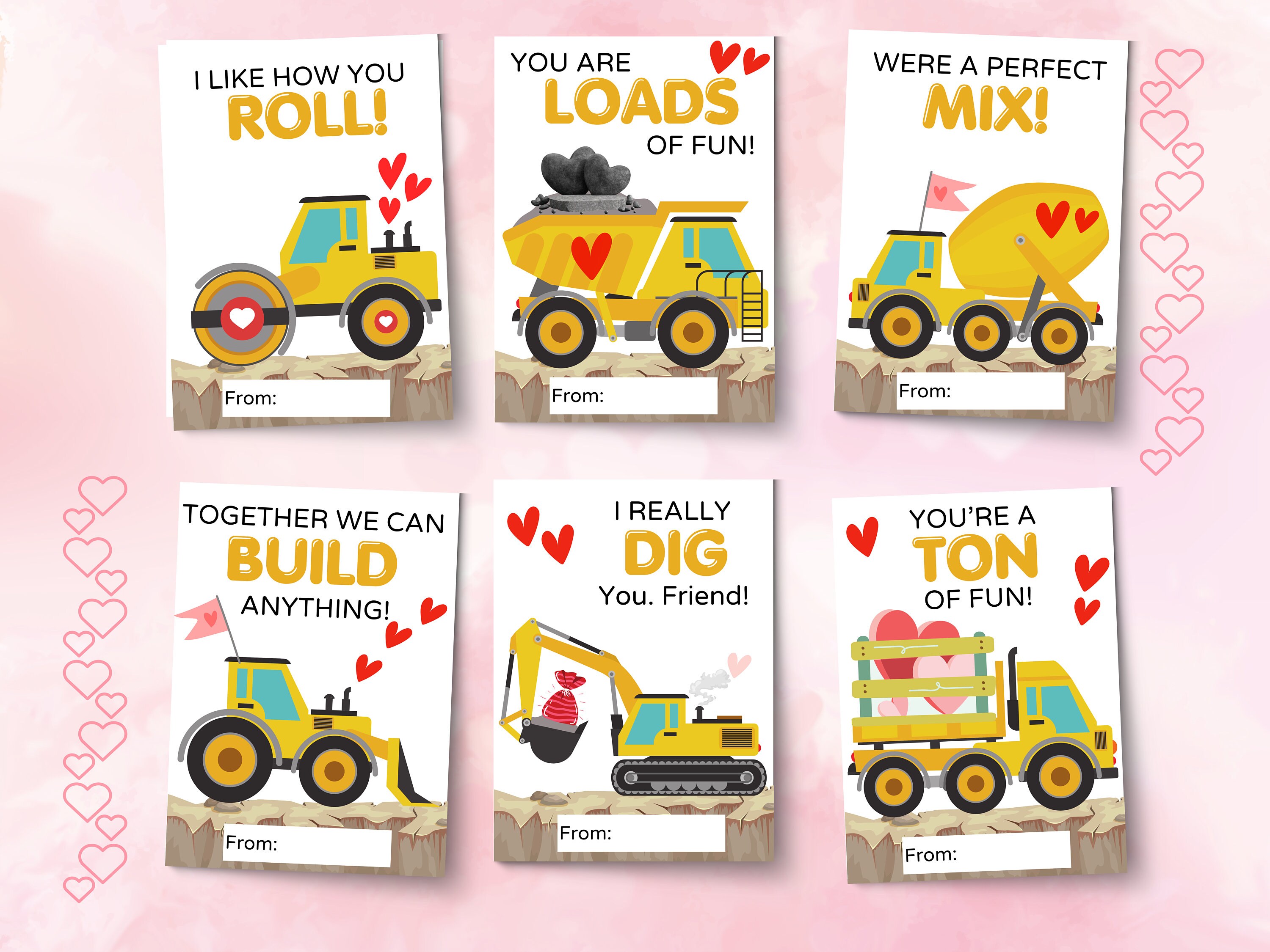 Construction Valentines Day Cards for Kids, Printable Classroom ...