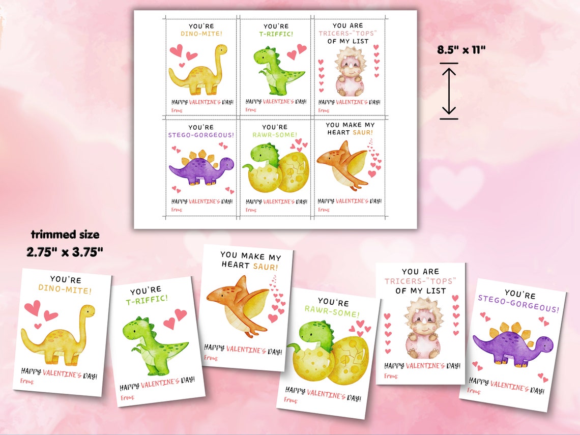 Dinosaur Valentines Day Cards for Classroom, Classroom Valentine's Day ...