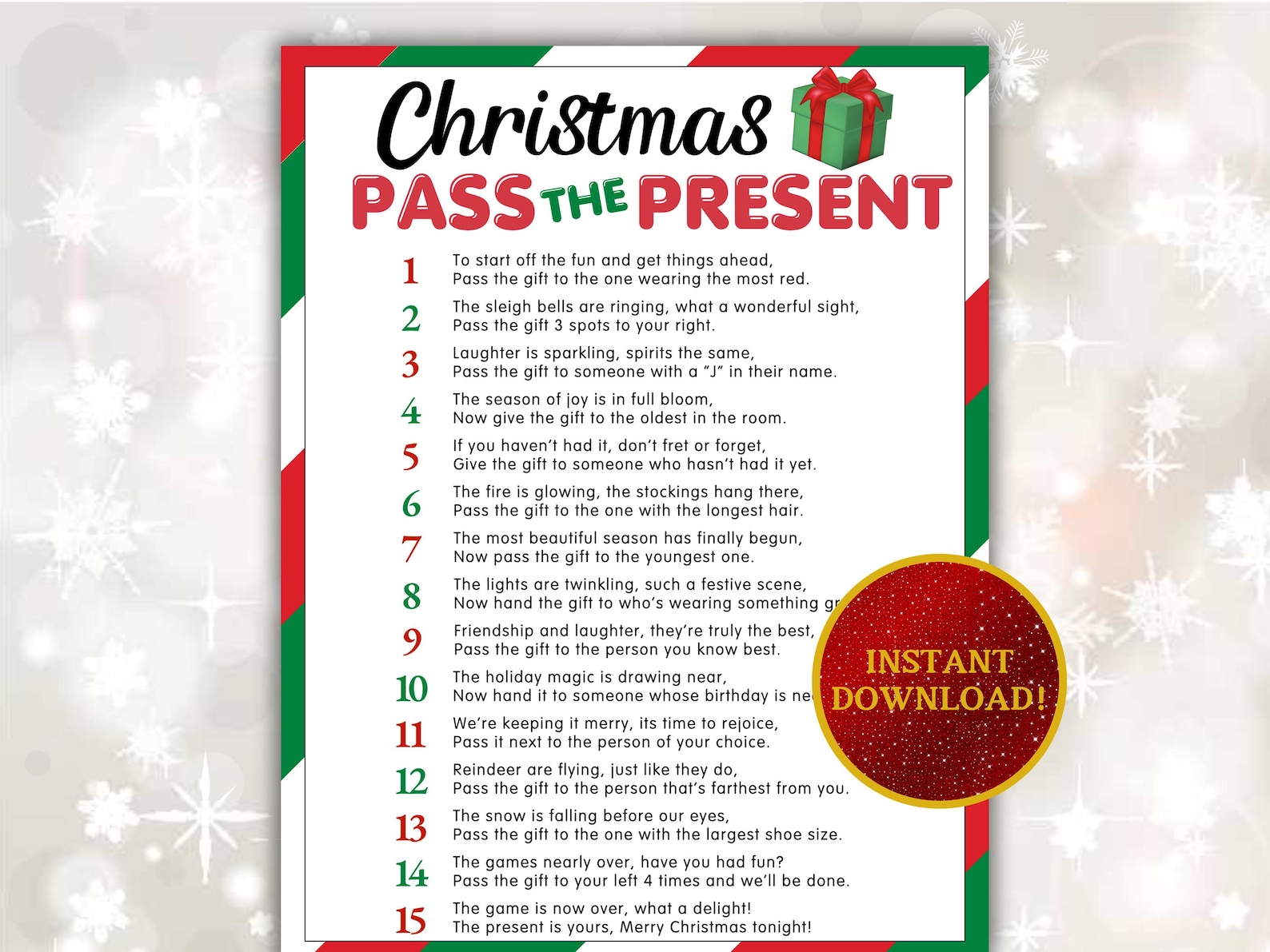 Christmas Pass the Present Game, Printable Christmas Party Game Teen ...