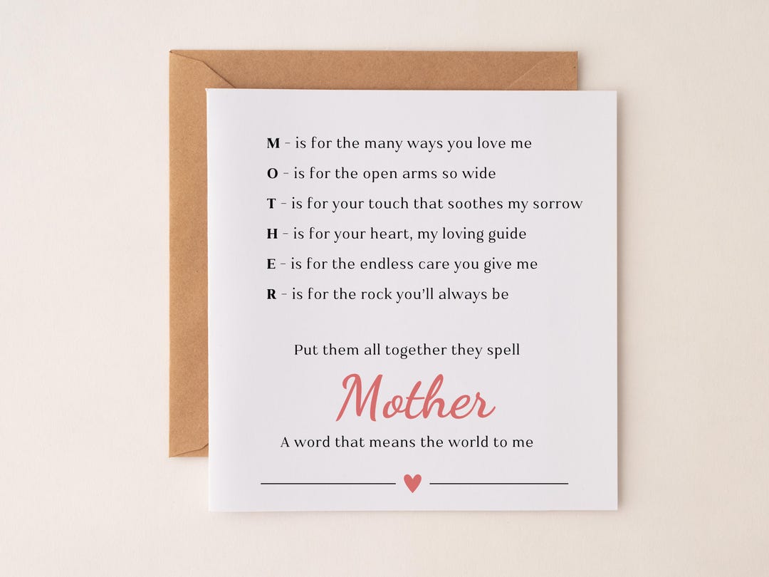 Loving Mothers Day Poem Card, Mom Poem Mothers Day Sentimental Card ...