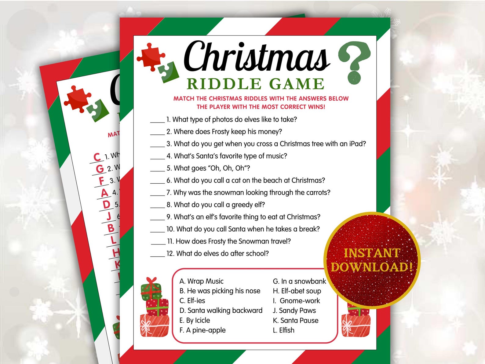 Printable Christmas Riddle Game, Christmas Party Trivia Game, Family ...
