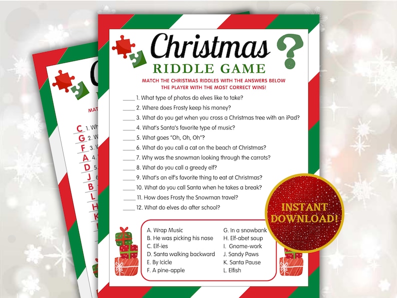 Printable Christmas Riddle Game, Christmas Party Trivia Game, Family ...