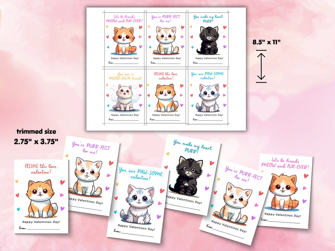 Cat Valentine's Day Cards, Printable Valentine's Cards, Classroom ...