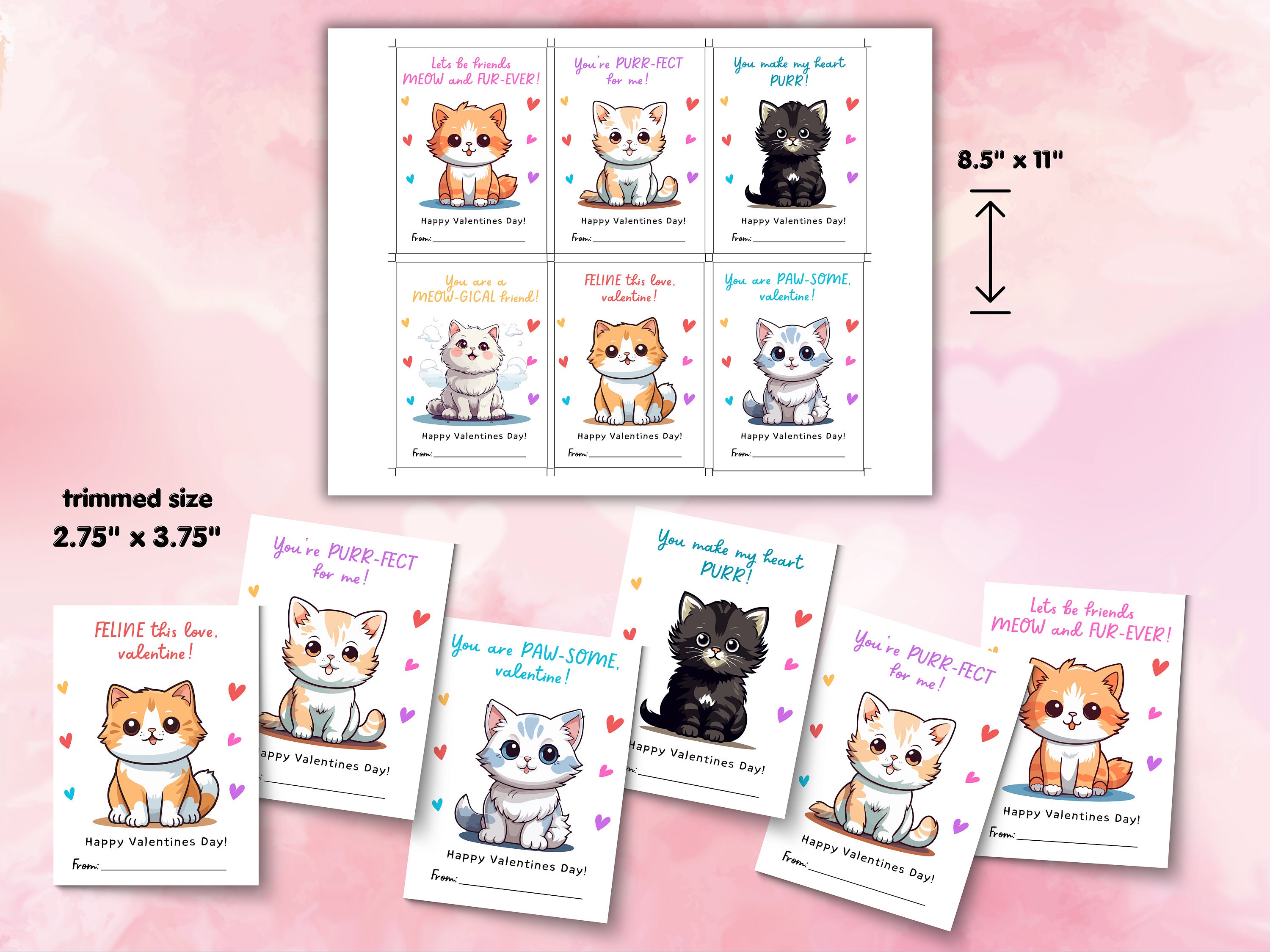 Cat Valentine's Day Cards, Printable Valentine's Cards, Classroom ...