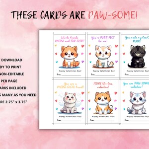 Cat Valentine's Day Cards, Printable Valentine's Cards, Classroom ...