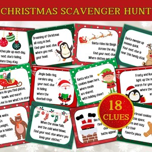 Printable Christmas Scavenger Hunt Clues, Christmas Treasure Hunt Cards ...