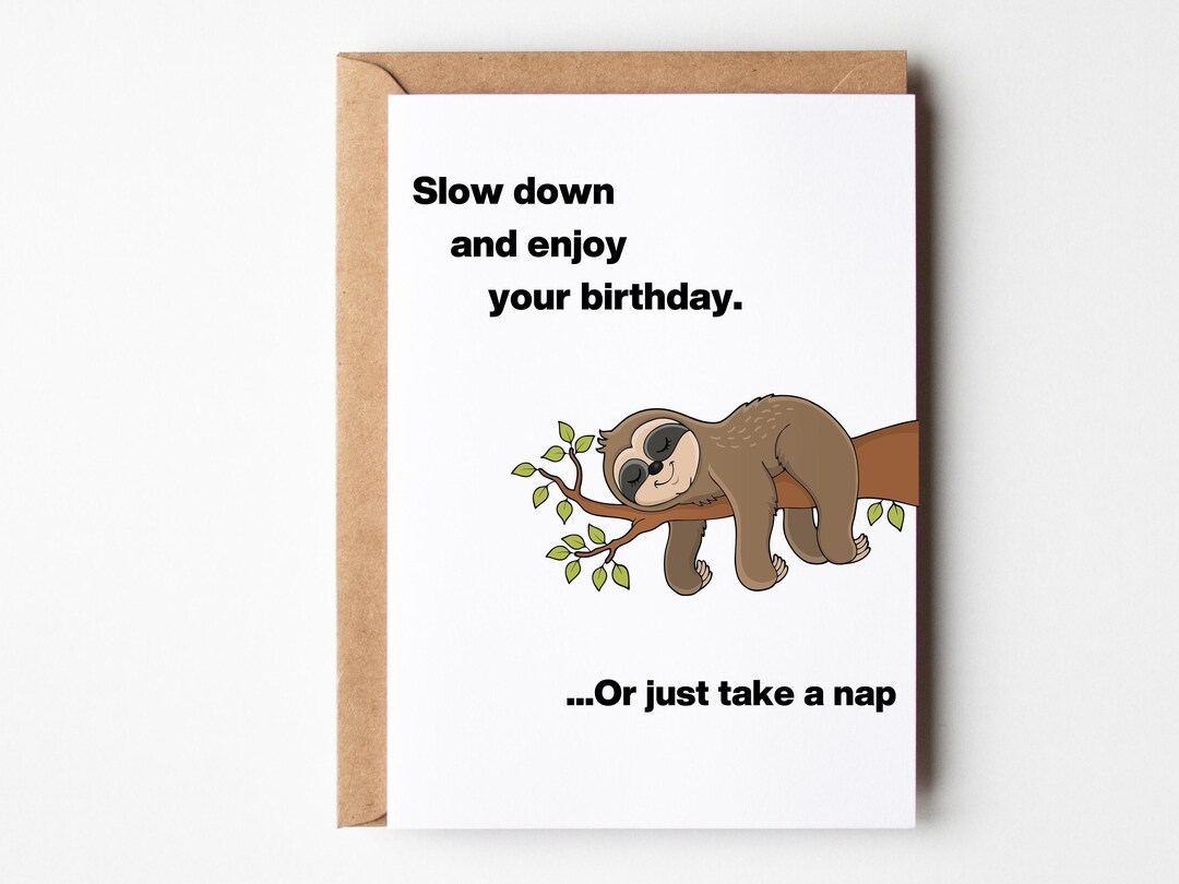 Sloth Birthday Card, Cute Sloth Personal Birthday Card, Sloth Lover ...