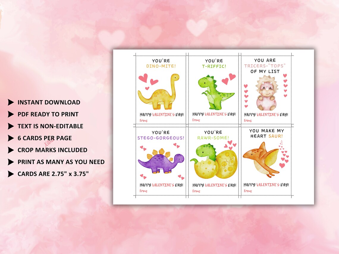 Dinosaur Valentines Day Cards for Classroom, Classroom Valentine's Day ...