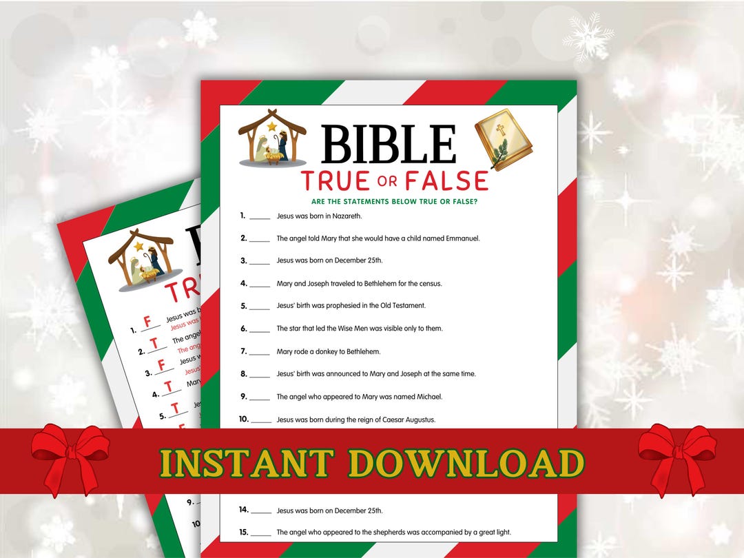 Bible True or False Trivia Game, Christian Christmas True or False Game ...