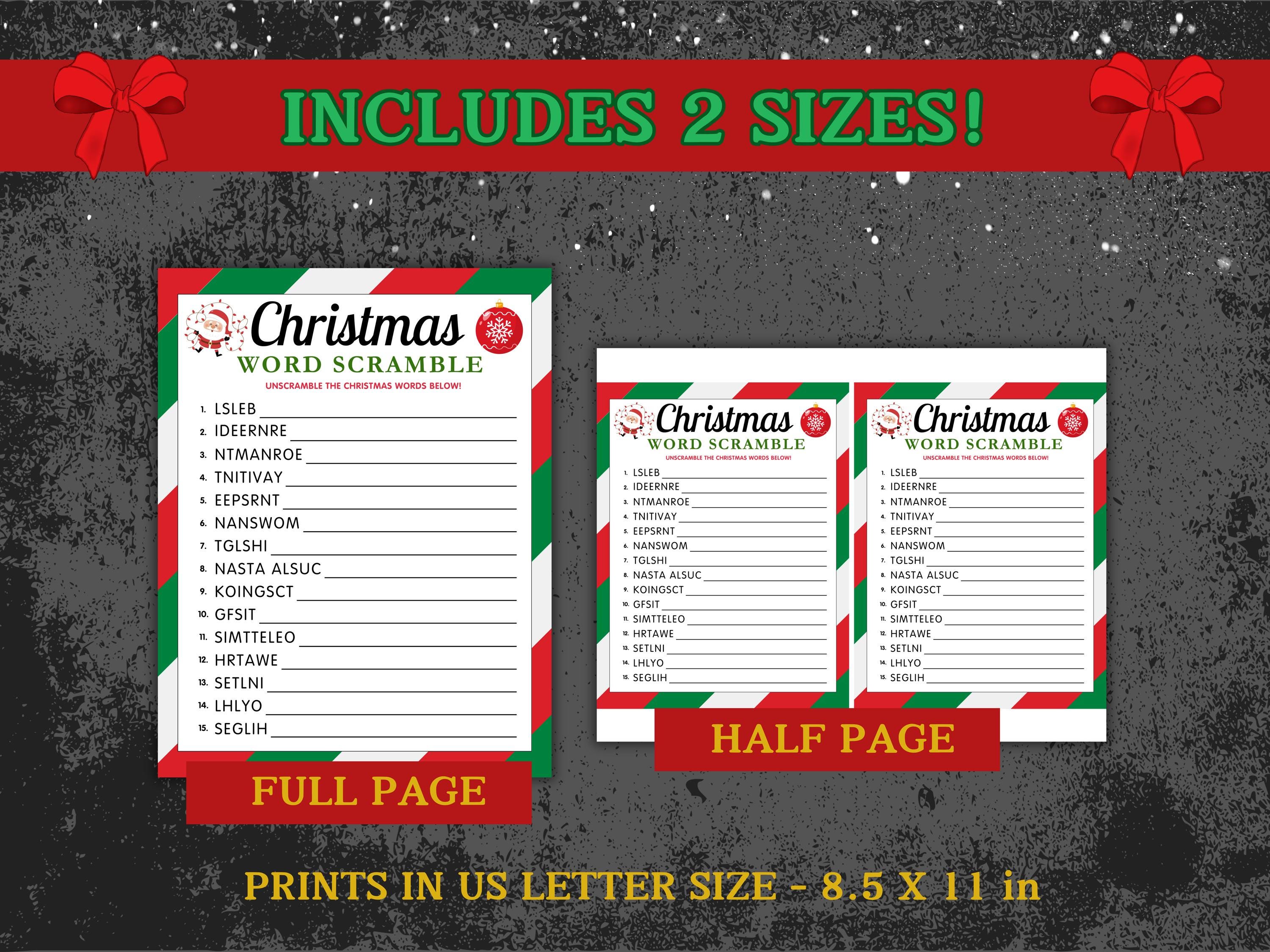 Christmas Word Scramble Game, Printable Group Christmas Game, Family ...