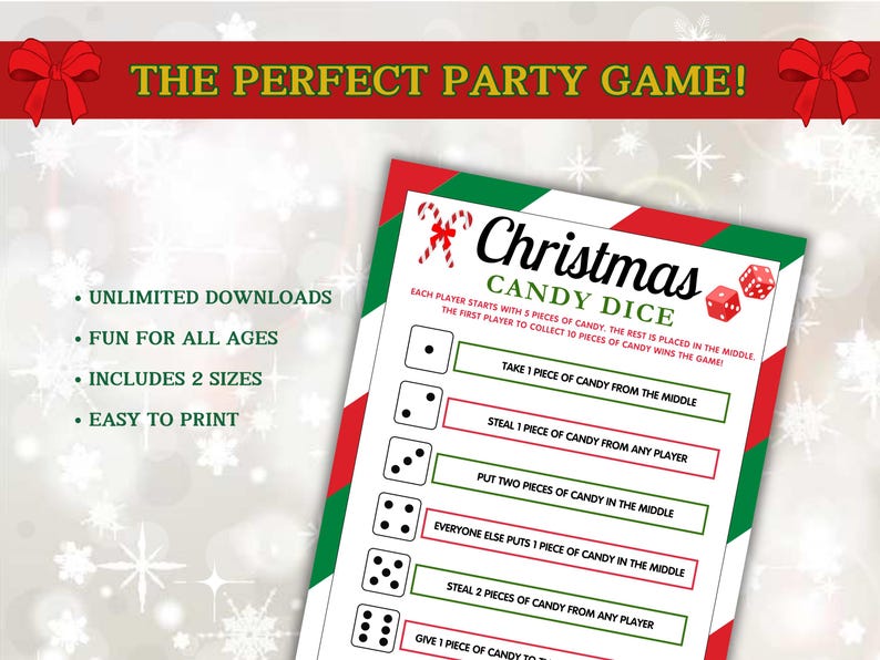 Christmas Candy Dice Game, Classroom Christmas Party Games Printable ...