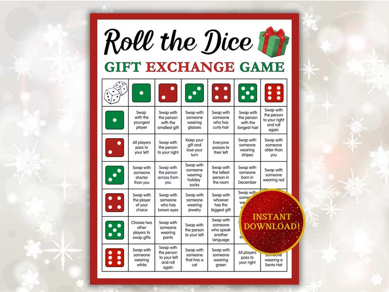 Gift Exchange Dice Game Christmas, Christmas White Elephant Dice Game ...