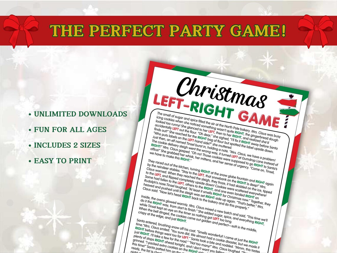 Christmas Left Right Game Printable, Pass the Prize Christmas Party ...