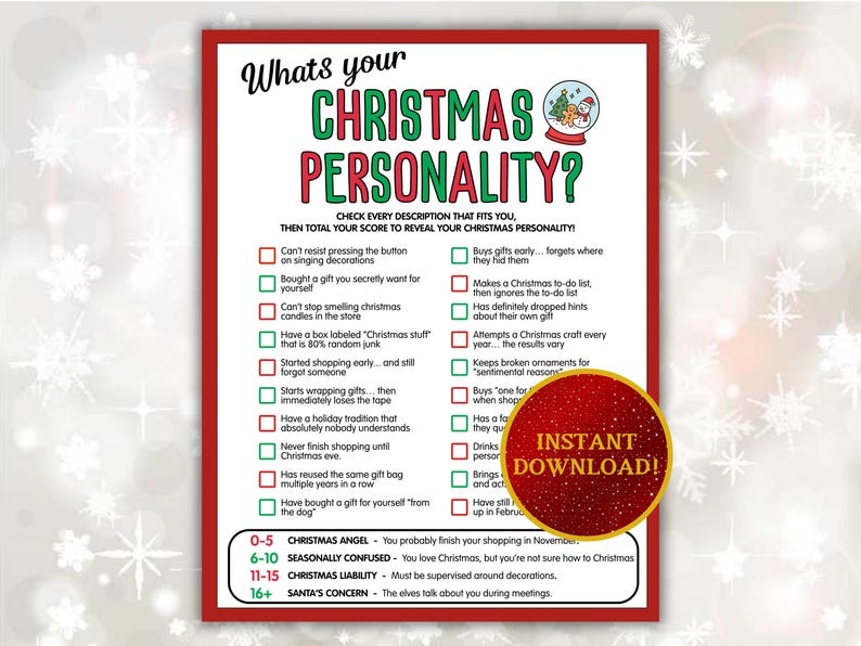 Christmas Personality Quiz Trivia, Funny Christmas Icebreaker Game ...
