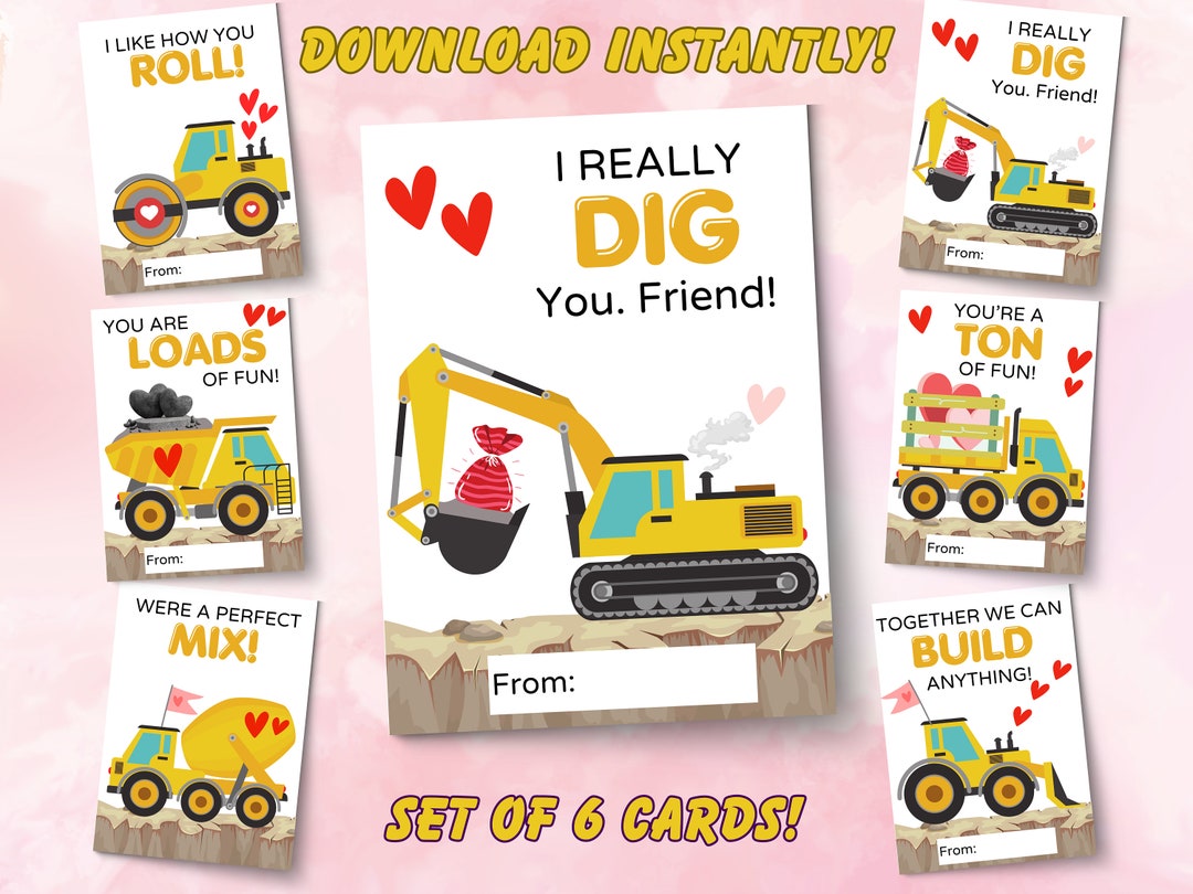 Construction Valentines Day Cards for Kids, Printable Classroom ...
