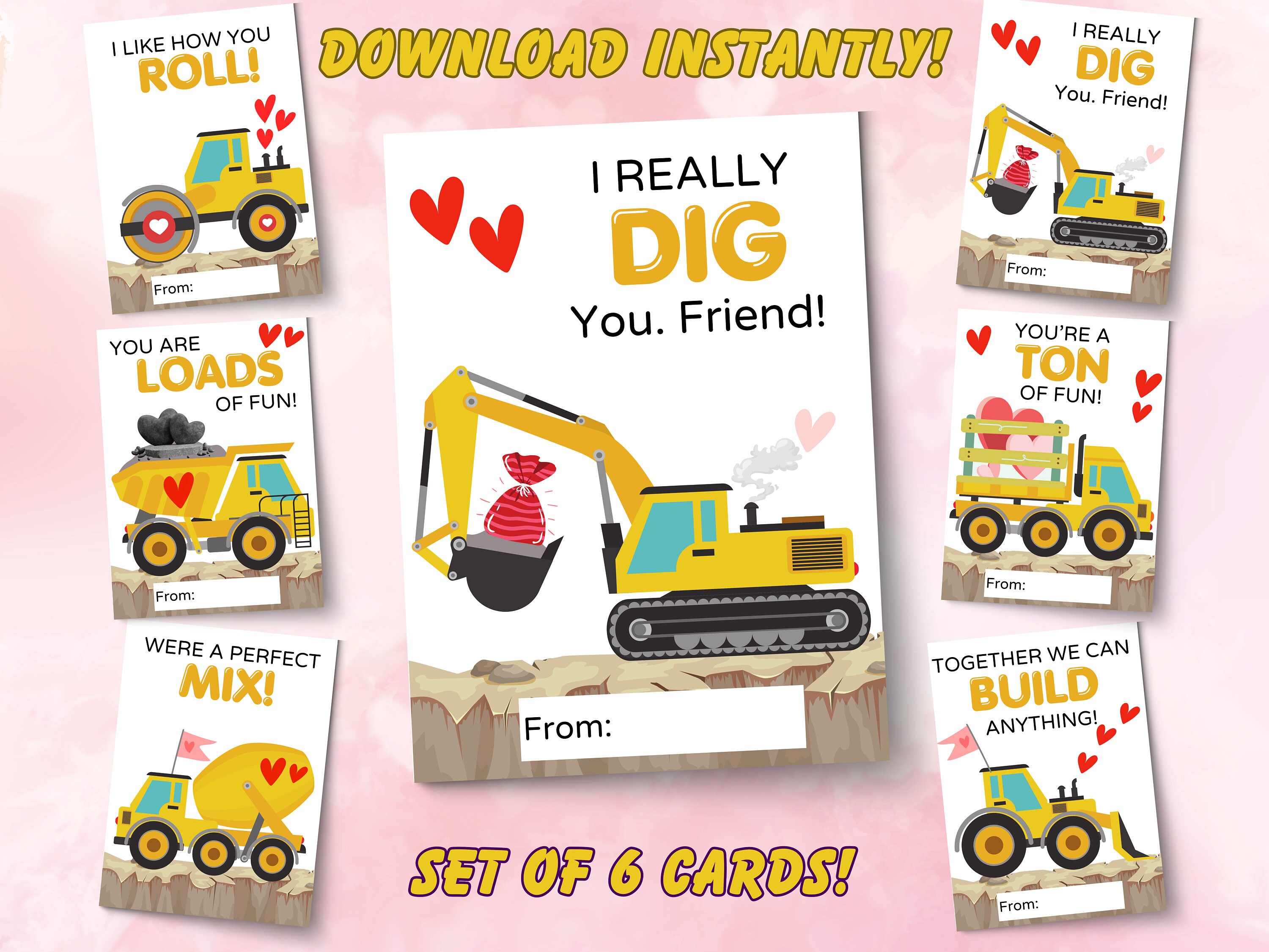 Construction Valentines Day Cards for Kids, Printable Classroom ...