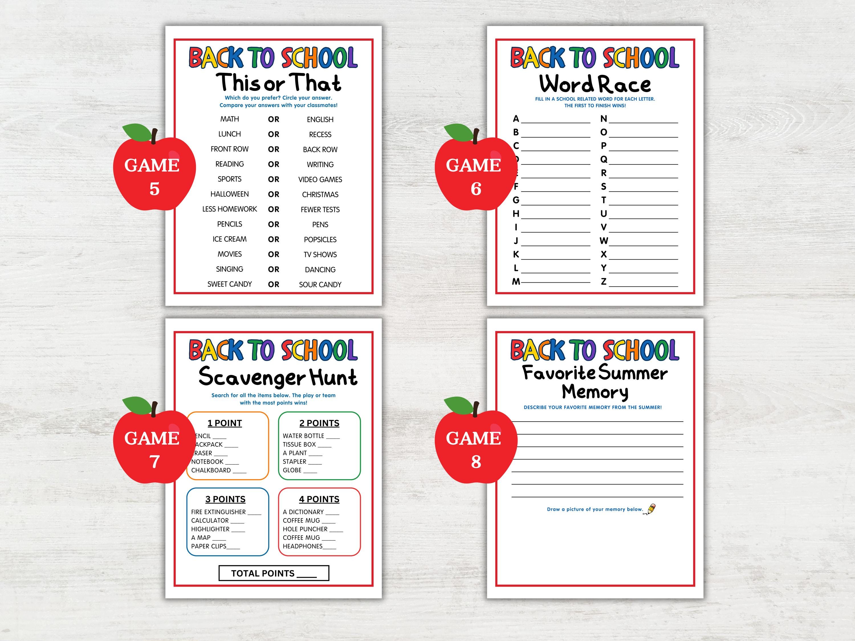 Printable Back to School Icebreaker Games, Downloadable First Day of ...