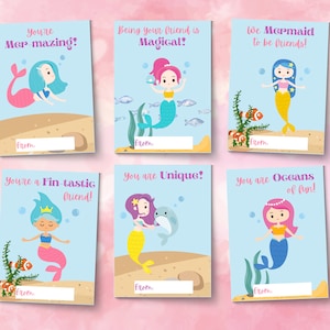 Printable Mermaid Valentines Day Cards, Classroom Valentine's Day Cards ...