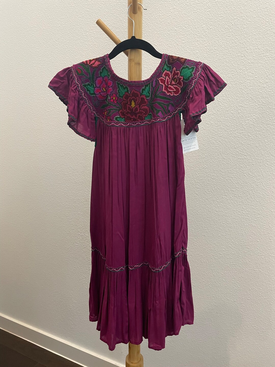 Mexican Dress for Girl Size 10, Hand Embroidery Dress, Made in Chiapas, Floral Dress, Gift for ...