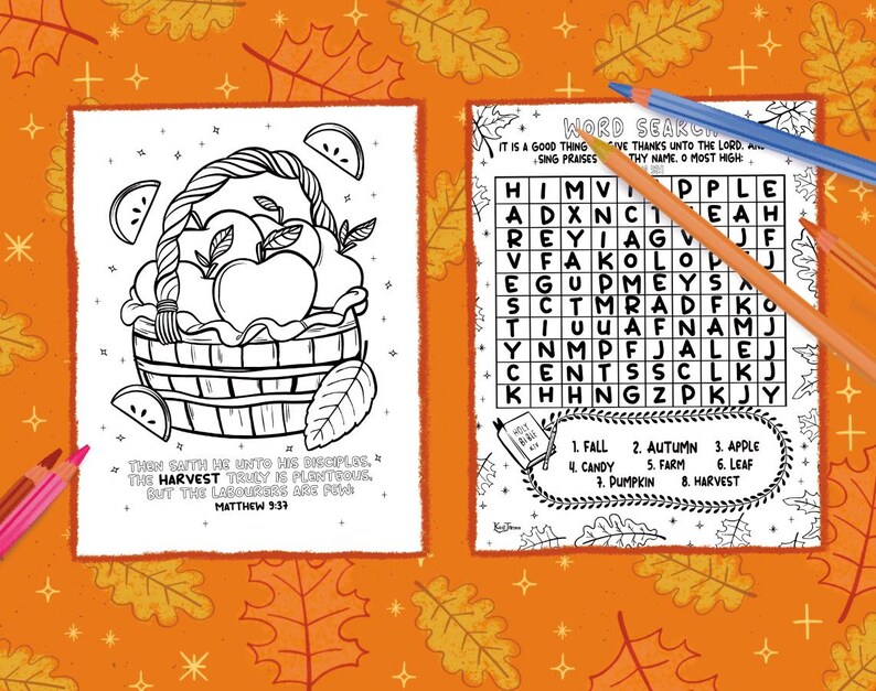 Bible Inspired Fall Activity & Coloring Pages - Etsy