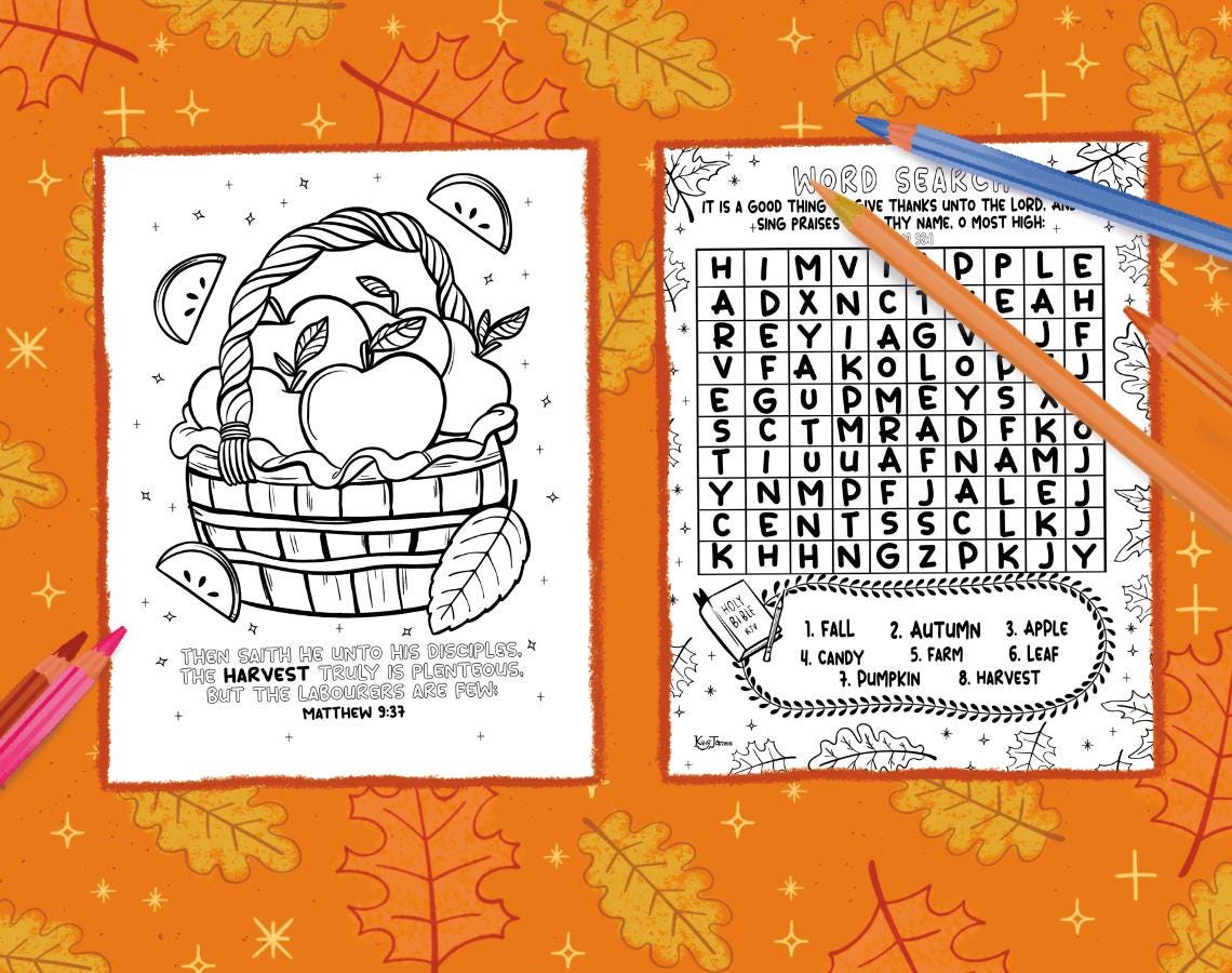 Bible Inspired Fall Activity & Coloring Pages - Etsy