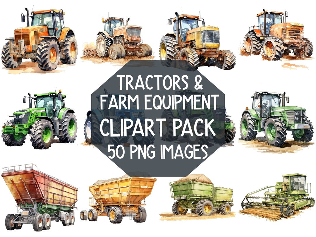 Rustic Watercolor Farm Red Tractor Clipart Bundle Perfect for Farm ...