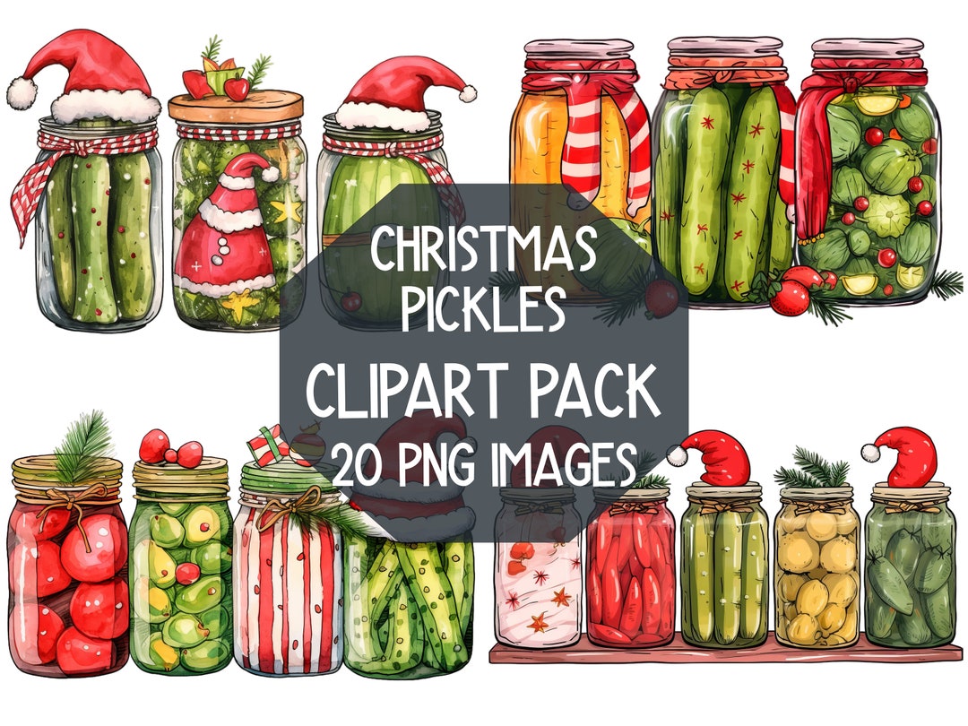 Vintage Canned Christmas Pickles PNG Bundle, Handcrafted Pickle Jar PNG ...