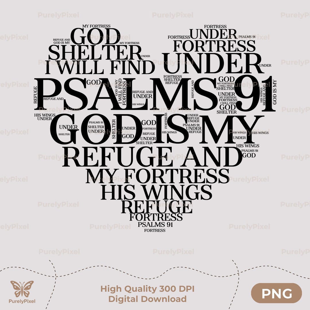 Psalm 91 Word Art PNG | Black White Typography | Sublimation Digital ...