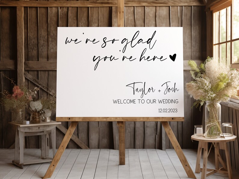 Boho We're so Glad You're Here Wedding Welcome Poster Minimalist ...
