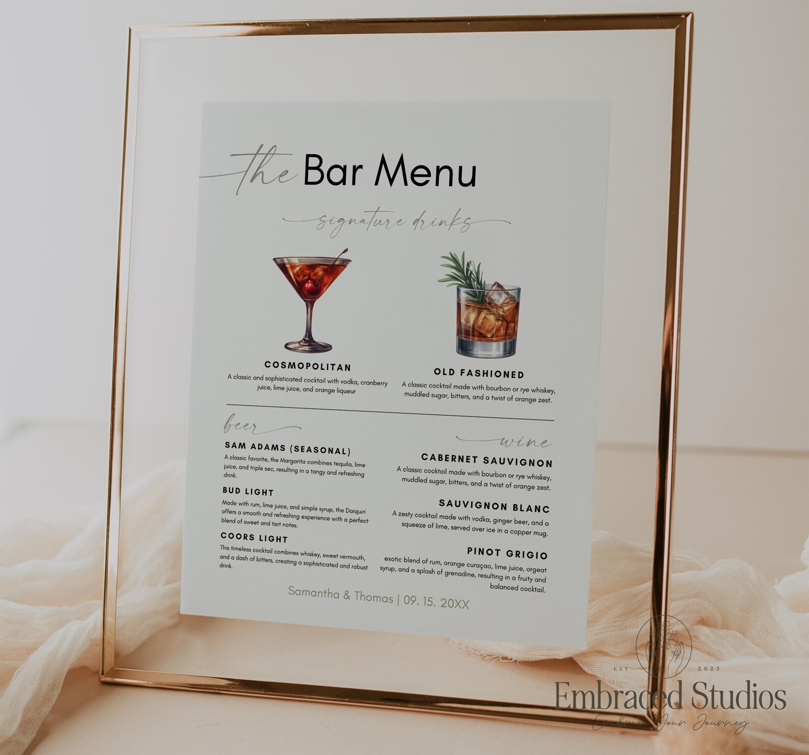 Signature Drink Sign, Signature Cocktail, Custom Drink Sign, Bar Menu ...