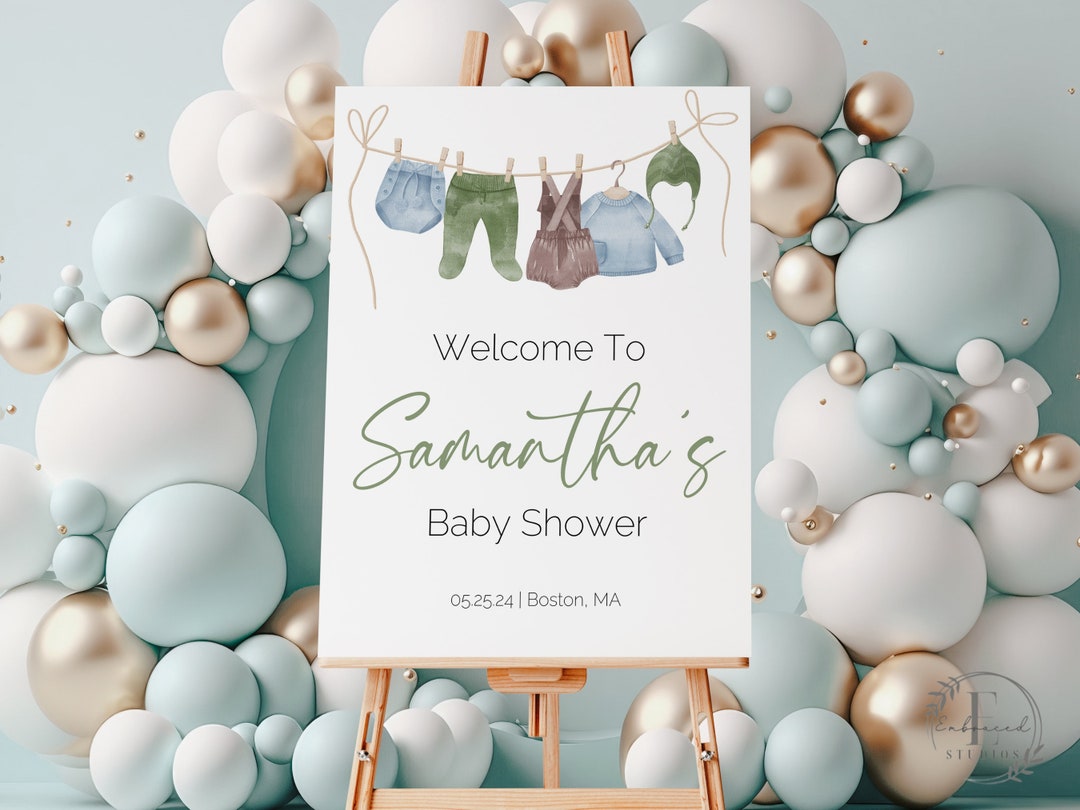 Letrero de bienvenida para baby shower para niños con ropa para bebés y ...