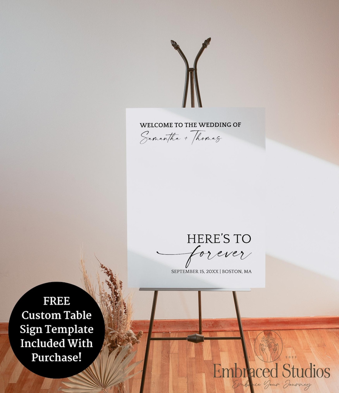 HARLOW Timeless Wedding Welcome Sign Template, Modern Minimalist ...