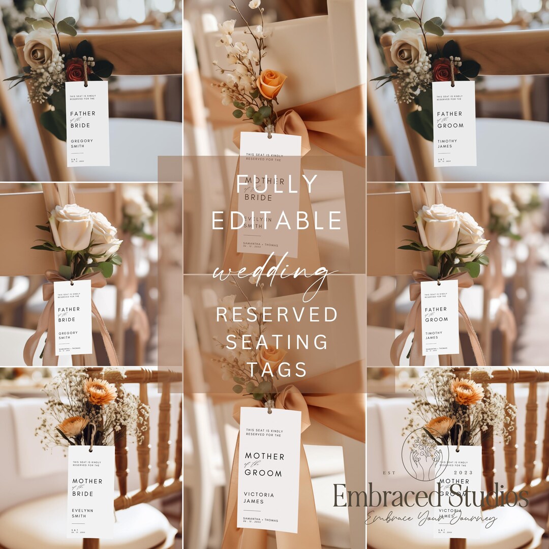 Editable Wedding Reserved Seat Tags, Printable Reserved Seating Signs ...