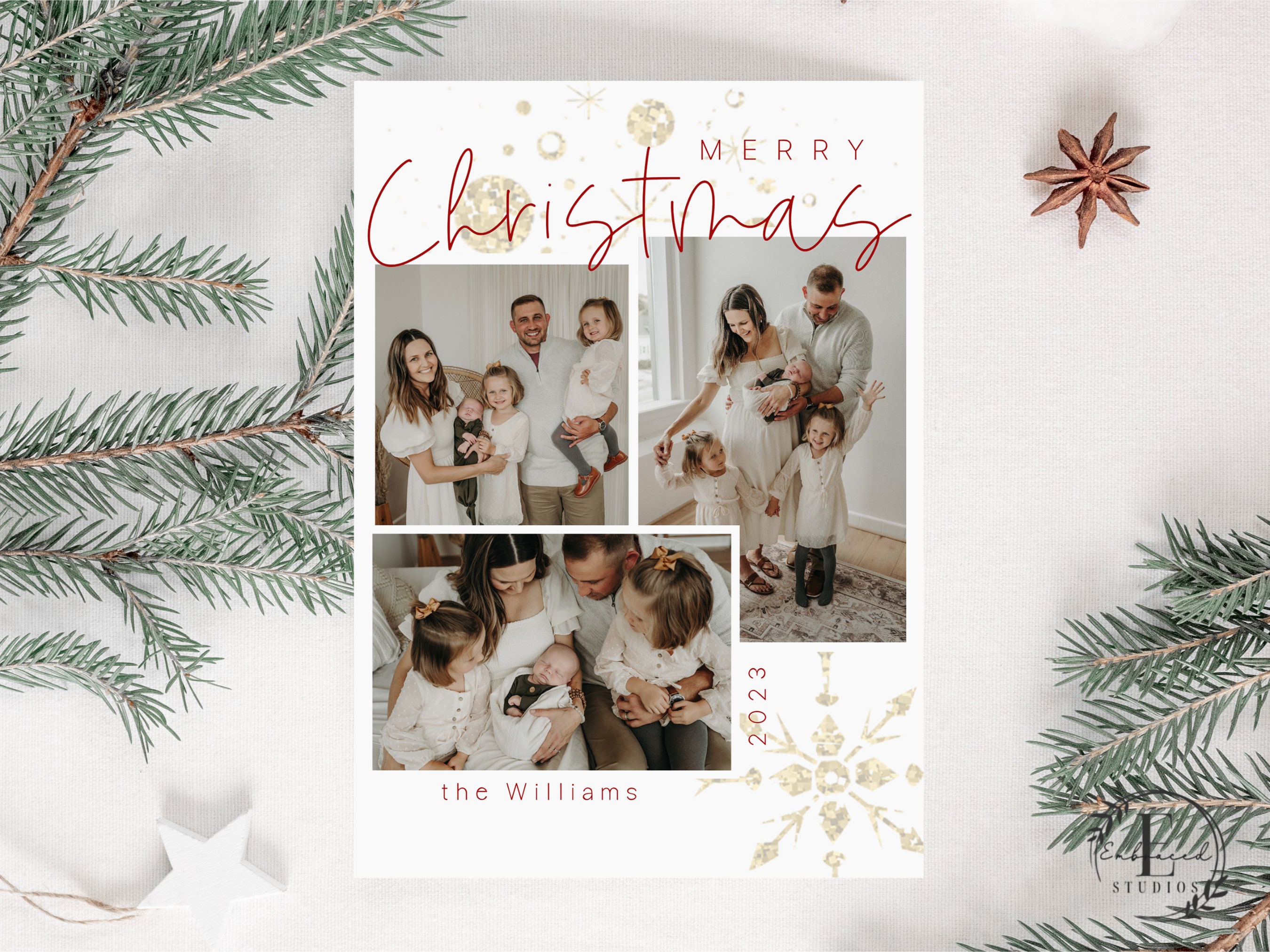 Merry Christmas Photo Collage Greeting Card Template Family Photo ...