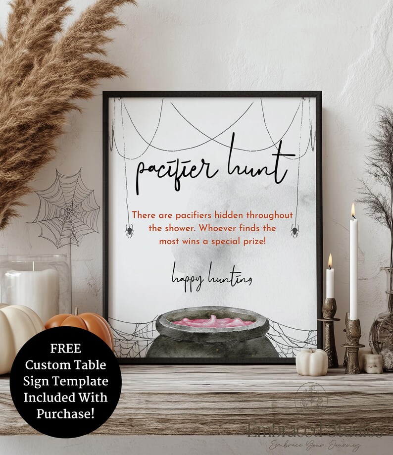 BRYSON Printable Pacifier Hunt Baby Shower Games Sign Template ...