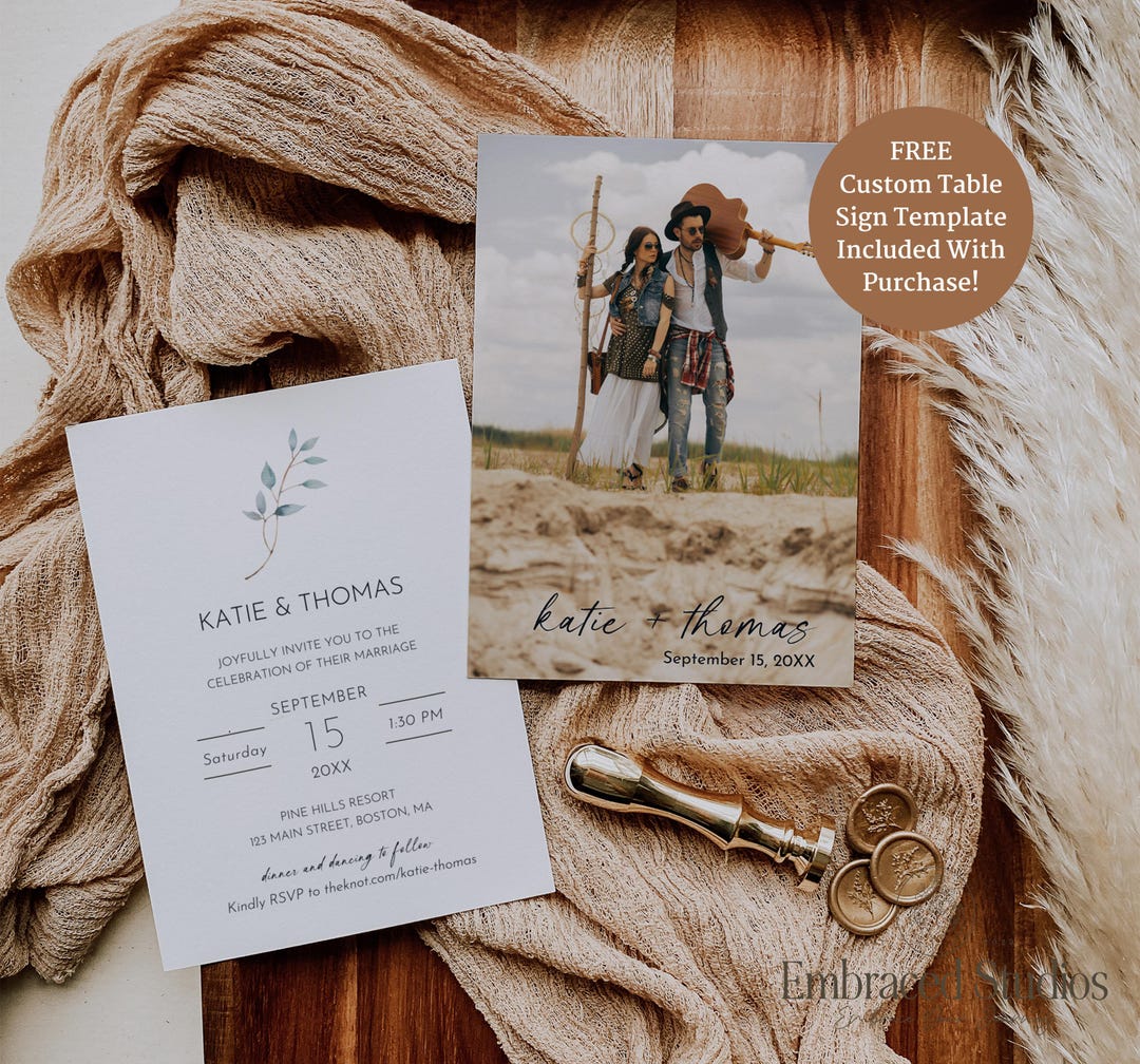 Boho Wedding Invitation Template Download, Elegant Photo Wedding ...