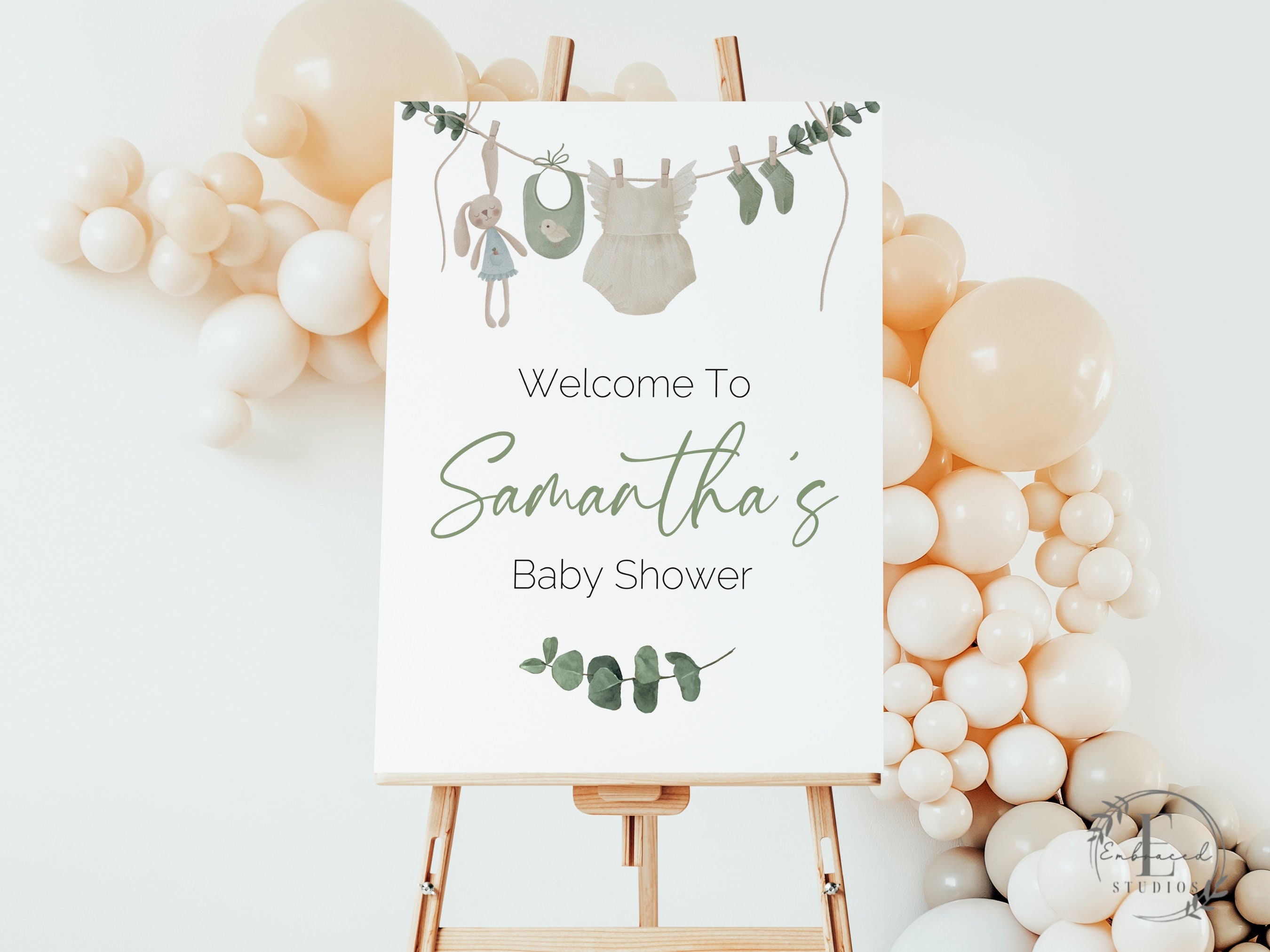Girl Baby Shower Welcome Sign Featuring Watercolor Girls Clothes and ...