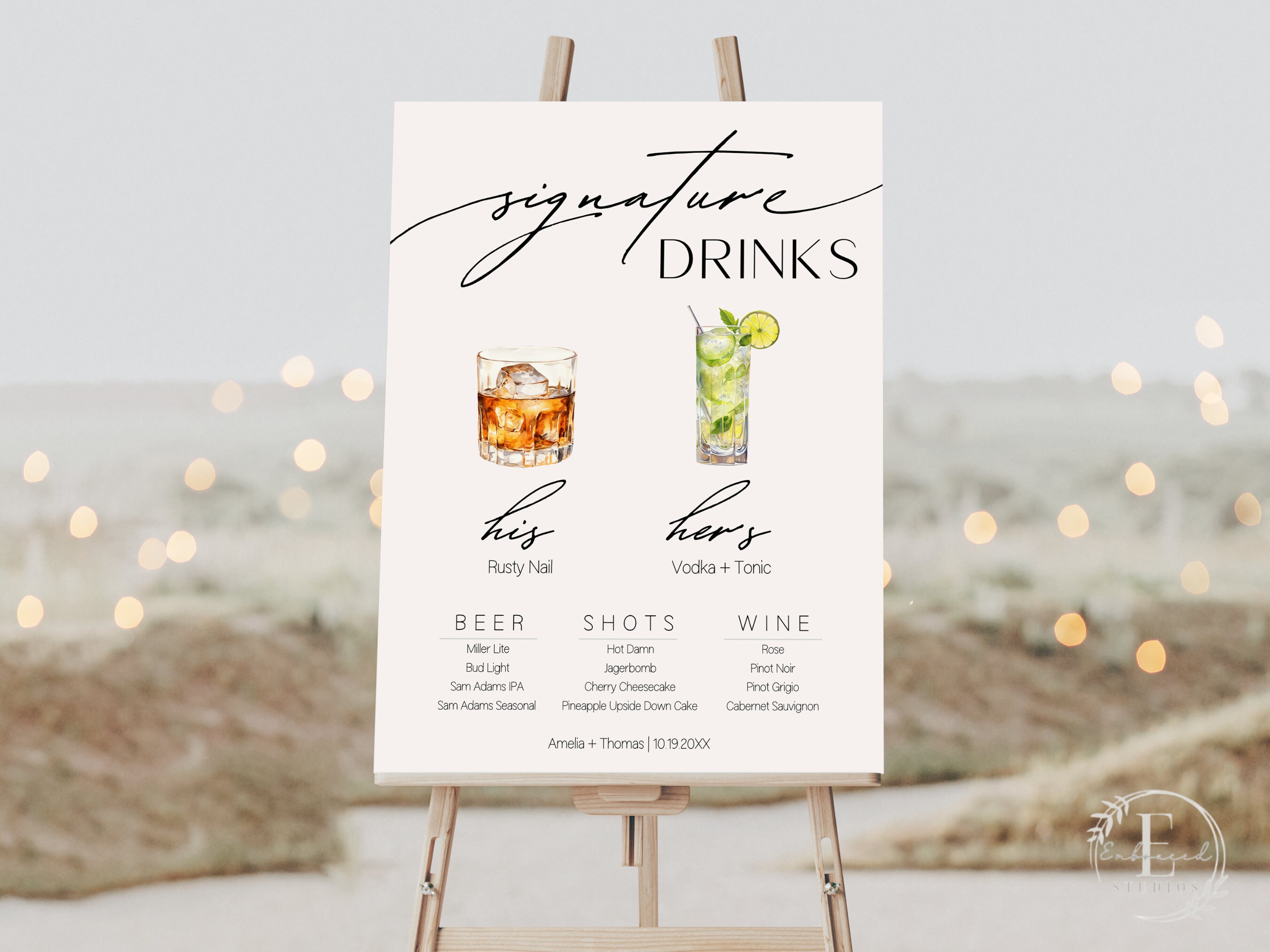 Signature Drink Sign Template His and Her Wedding Drinks Sign His and ...