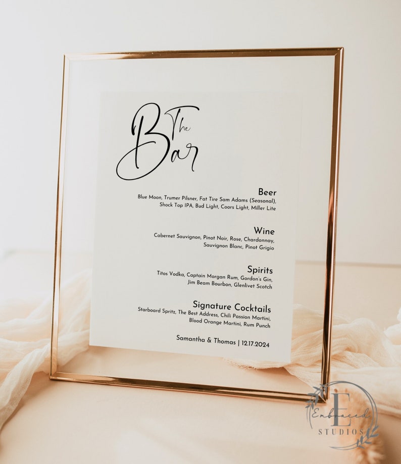 Bar Menu Template, Wedding Menu Template, Wedding Bar Menu, Bar Sign ...