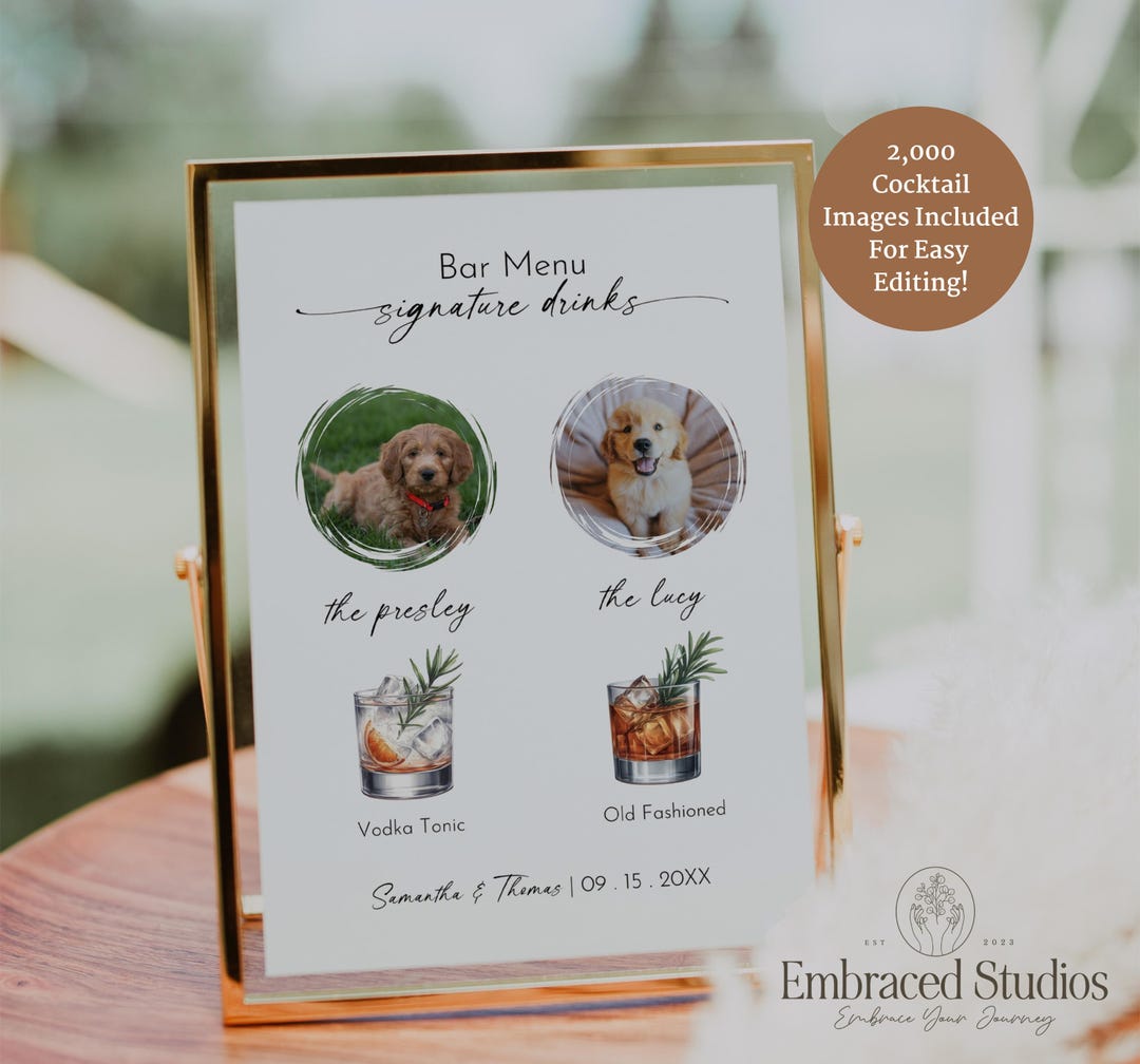 Dog Cocktail Sign, Dog Signature Drinks Sign, Bar Menu Template, Open ...