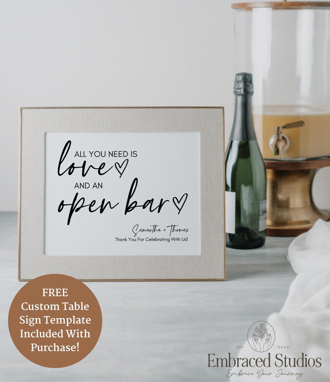 MARIE Printable Open Bar Menu Template, Modern Minimalist Bar Menu Sign ...