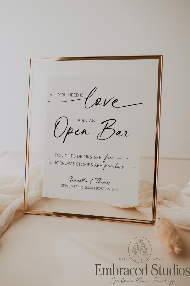 Open Bar Menu Template to Use for Your Wedding Reception Bar Signage ...