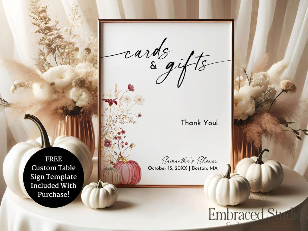 Cards and Gifts Sign Template for Fall Themed Baby Shower or Baby ...