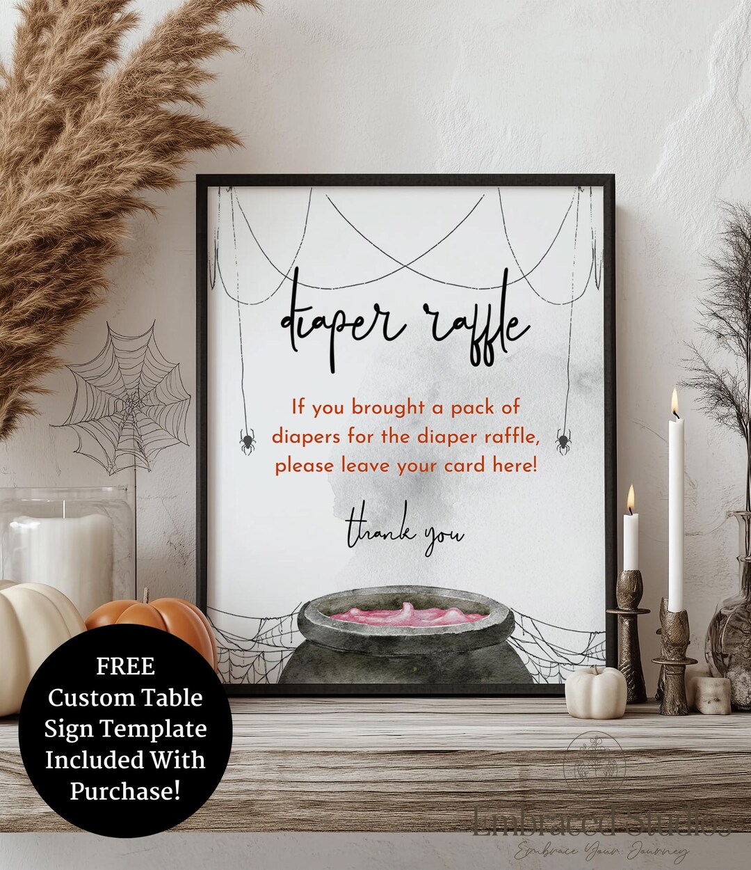 Halloween Baby Shower Diaper Raffle Sign for Halloween Themed Baby ...
