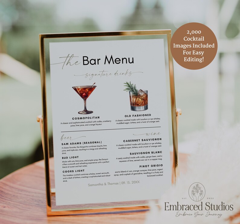 Signature Drink Sign, Signature Cocktail, Custom Drink Sign, Bar Menu ...