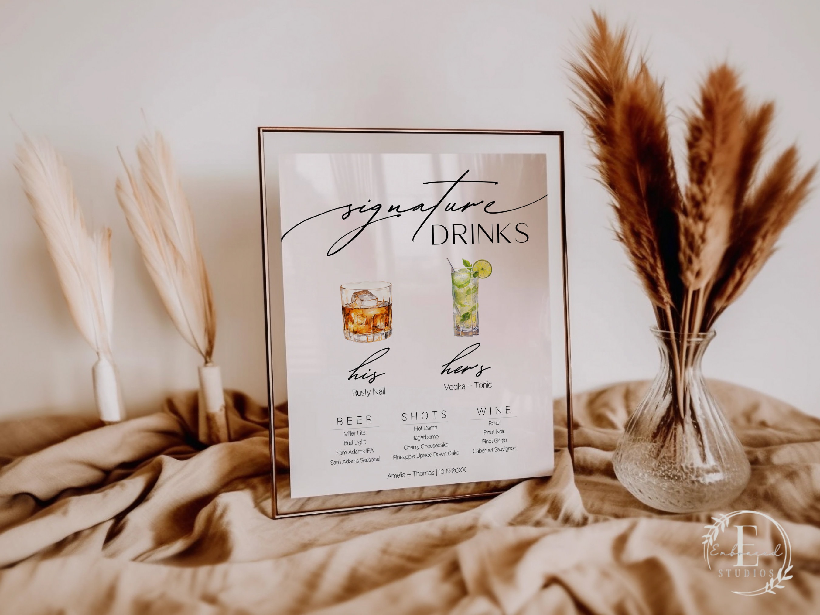 Signature Drink Sign Template His and Her Wedding Drinks Sign His and ...
